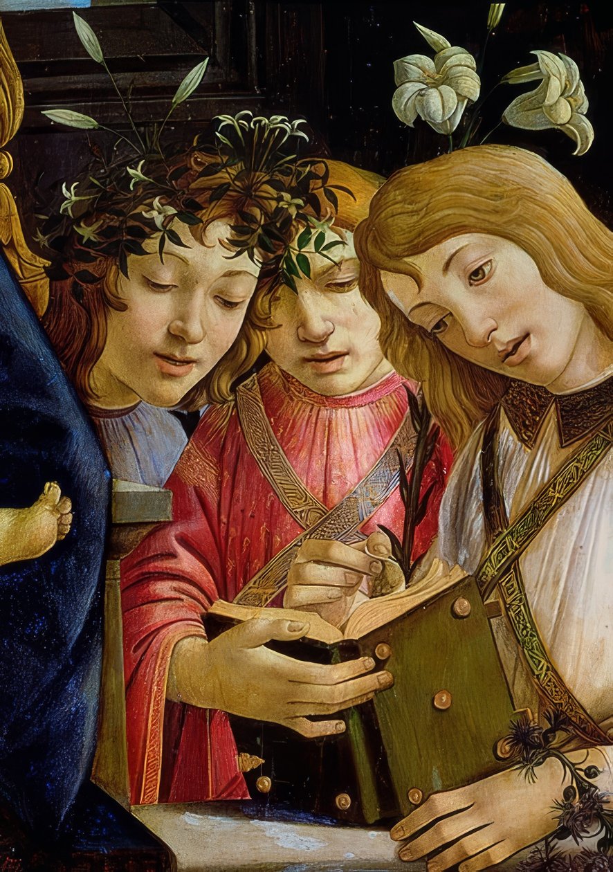 Mary with the Child, John the Baptist, and Angels (detail). Around 1490