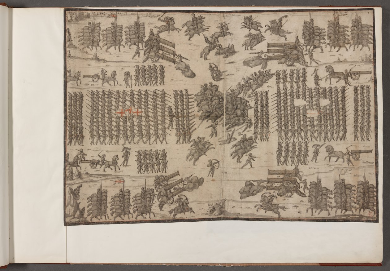 A battle. Armies in formation. Drawings of armies, soldiers, horses and ...
