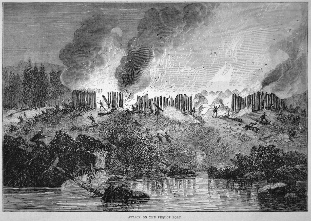 New England White Settlers Attack the Pequot Indian Fort During the ...