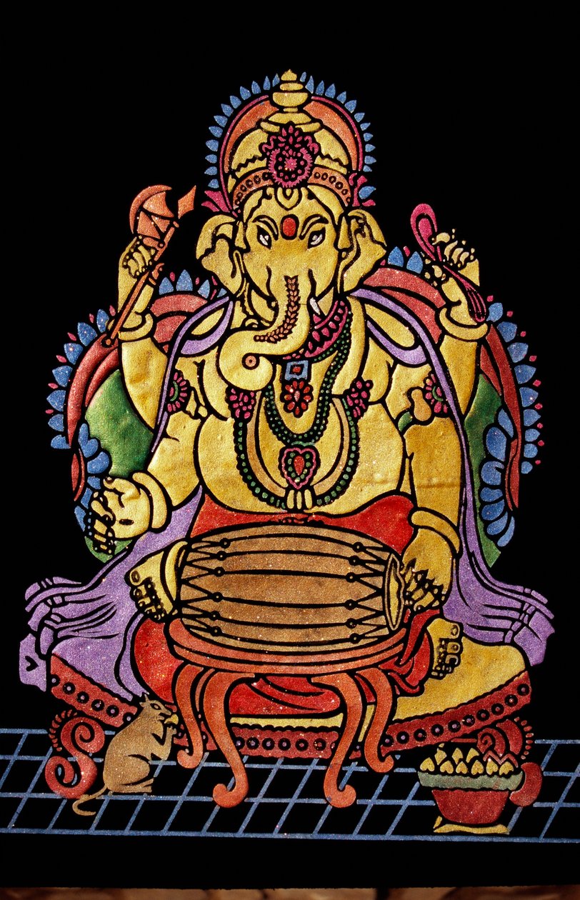 Lord Ganesha Ganpati Playing Musical Instrument Embroidery Work