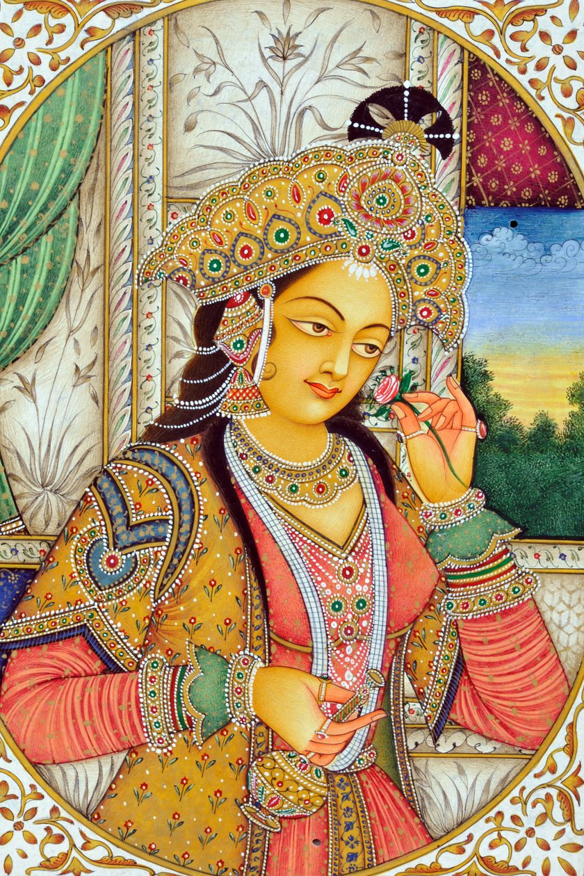 Miniature Painting of Mughal Queen Mumtaj by School Indian
