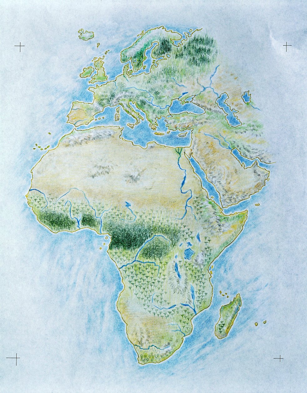Unmarked map of Africa and Europe by School Italian
