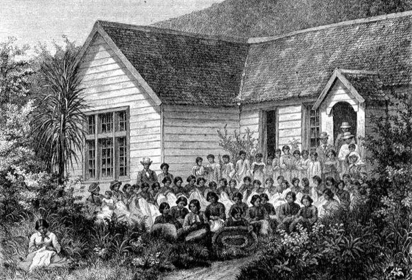 Mission School for Maoris, Illustration from 'The Return to the World'