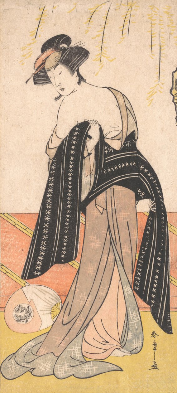 The Actor Nakamura Riko as an Oiran Tying Her Obi by Shunsho