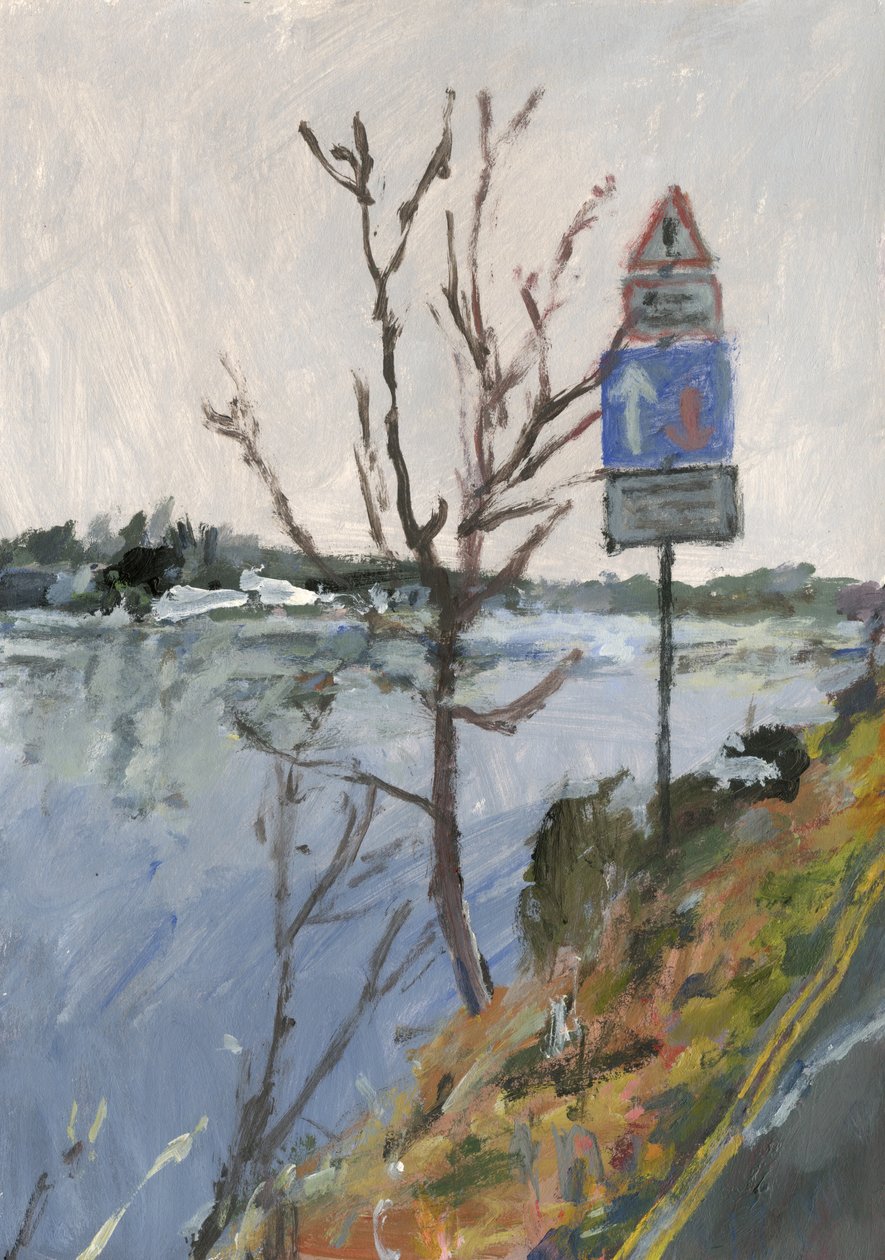 River Thames with Tree and Road Signs by Simon Neville