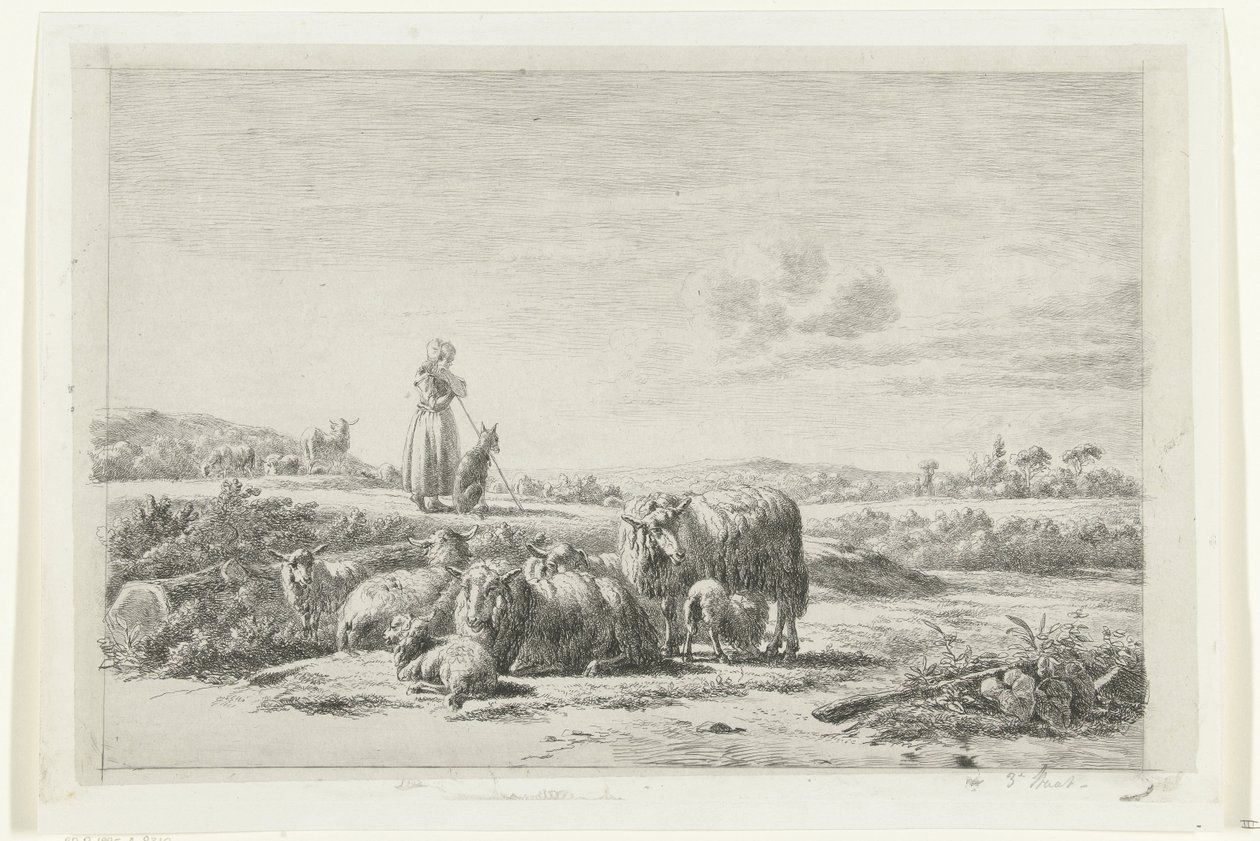 Landscape with Shepherdess and Dog by a Flock of Sheep