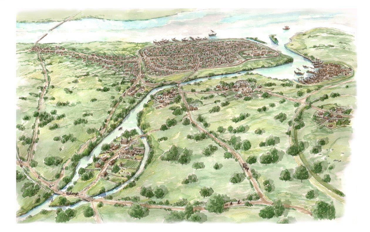 St Patrick's Church and Viking Dublin circa 1000AD (drawn 2018)