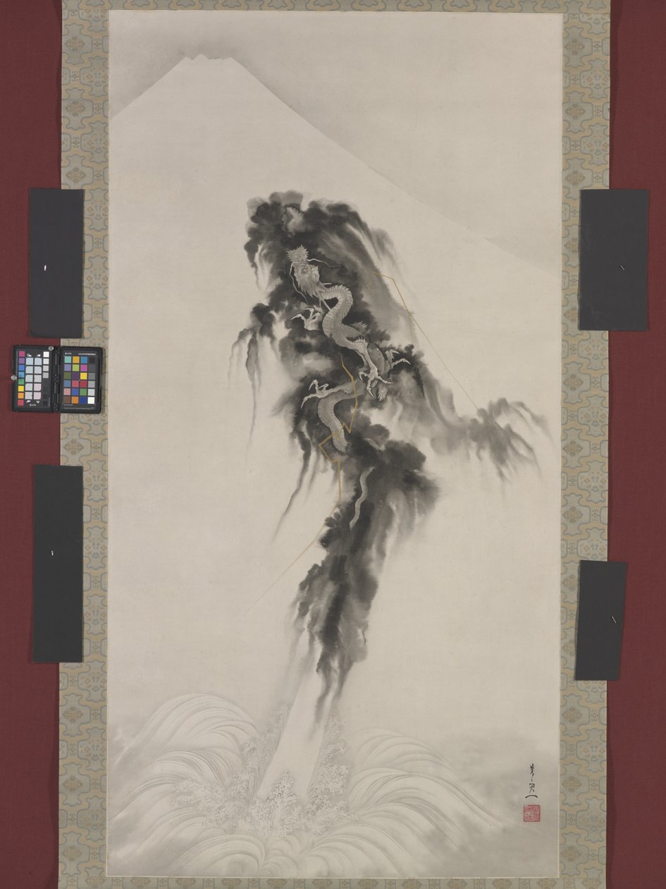 Rising Dragon And Mt. Fuji (ink and gold on paper)