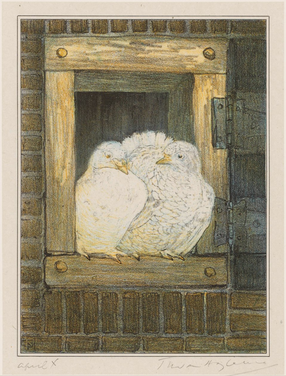 White Doves in Window by Theo van Hoytema (signed by artist)