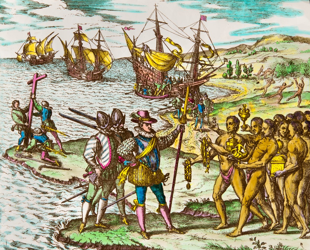 History of America: the explorer Christopher Columbus is welcomed by ...