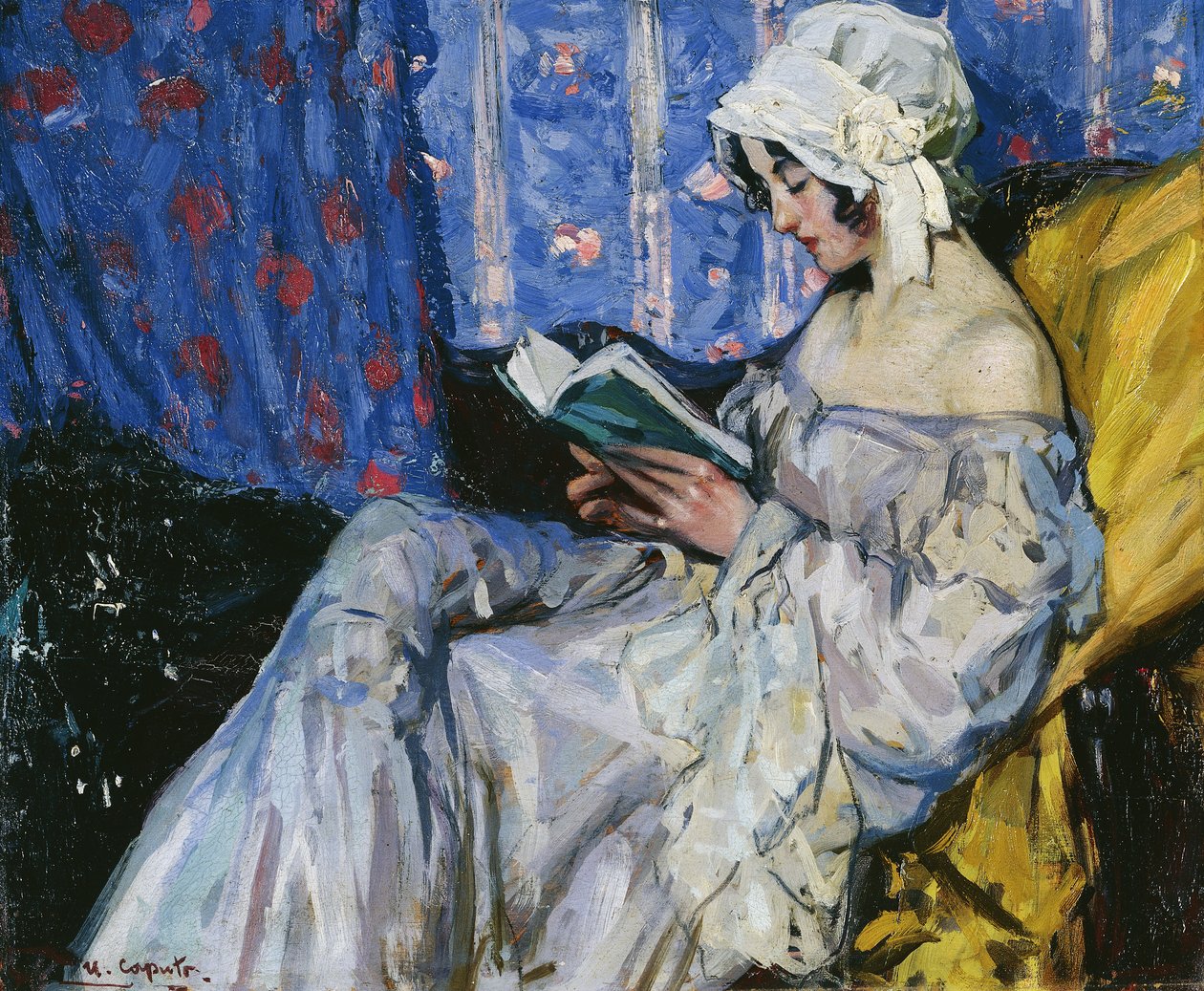 A Girl Reading in an Interior by Ulisse Caputo