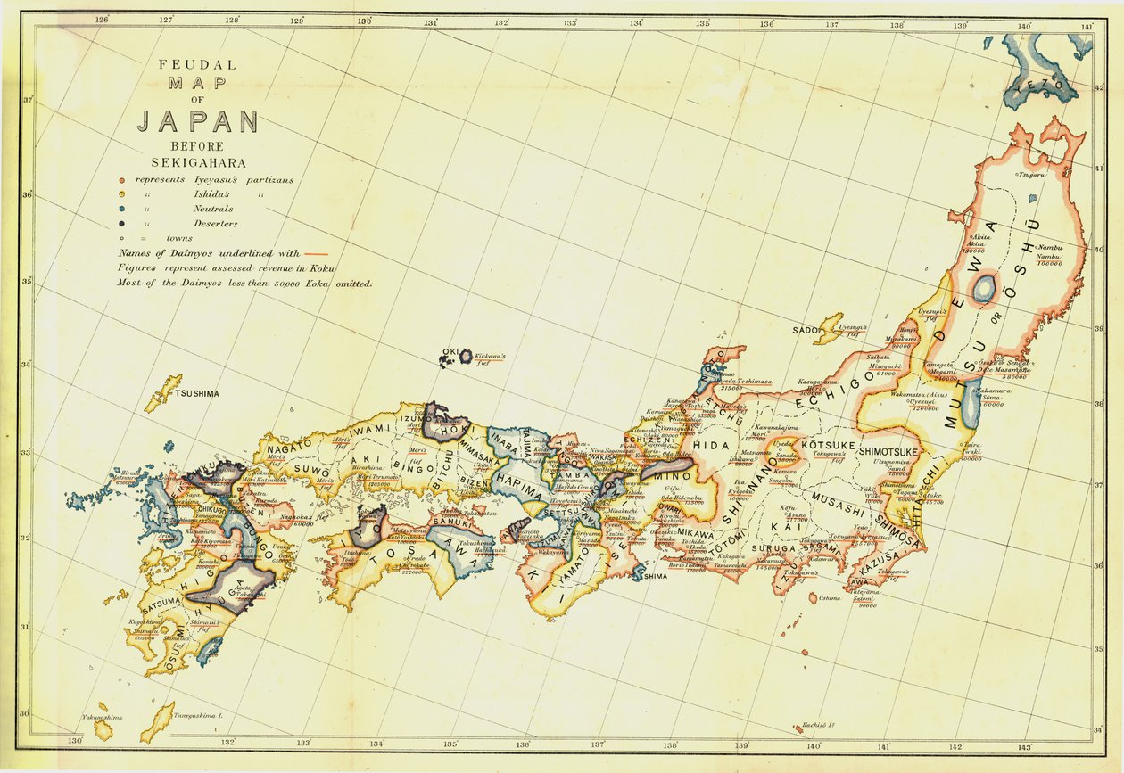 Feudal Map of Japan Before Sekigahara by Unbekannt