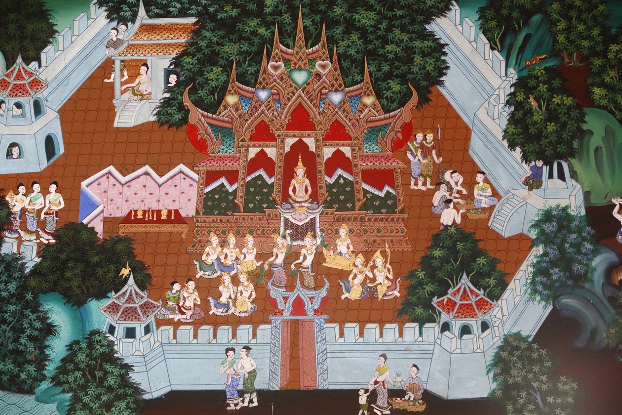 Fresco in Wat Ampharam, Hua Hin, Thailand: Temiya Jataka, Also Named ...
