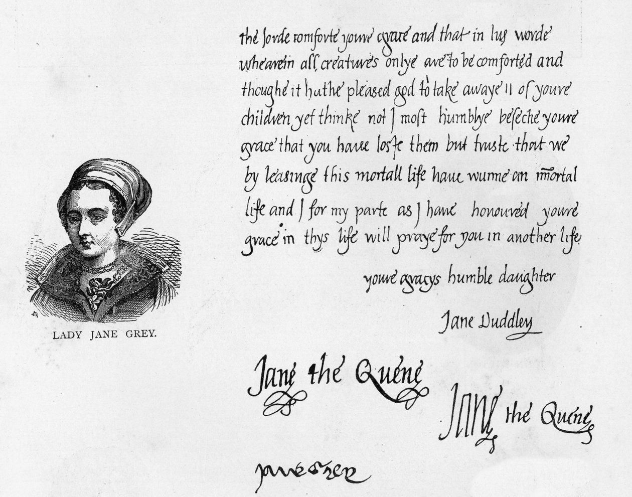 Handwriting and signatures of Lady Jane Grey as Queen with a letter ...