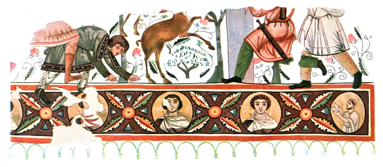 Mural paintings in the ruins of the Monastery of St Apollo at Bawit, Egypt