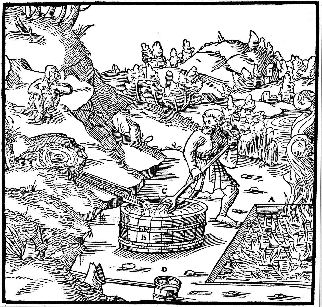 Producing salt by evaporating natural brine by pouring it into a pit of ...