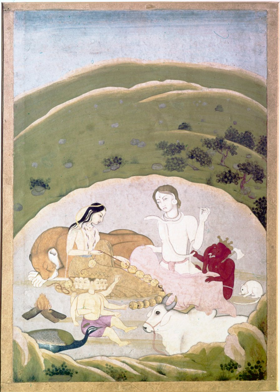 Siva and Parvati with Their Children, Ganesh and Karttikgya on Mount ...