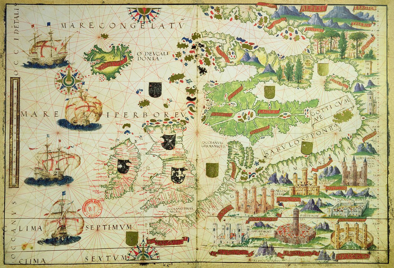 Map of Europe, from a Facsimile of the 'Miller Atlas' by Pedro and ...