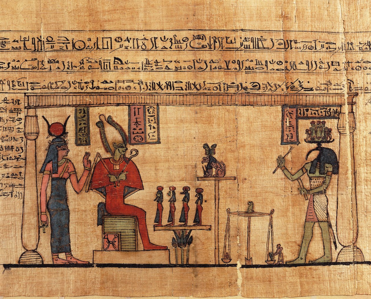 Papyrus from the First Book of Breathing of Ousirour, Thoth weighing ...