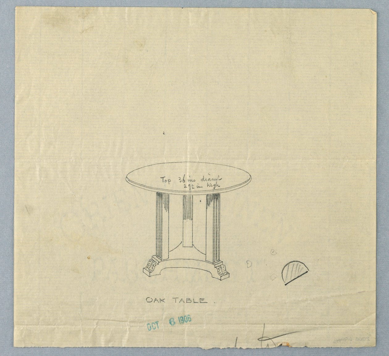 Drawing, Design for Small Round Oak Table with Square Fluted Legs