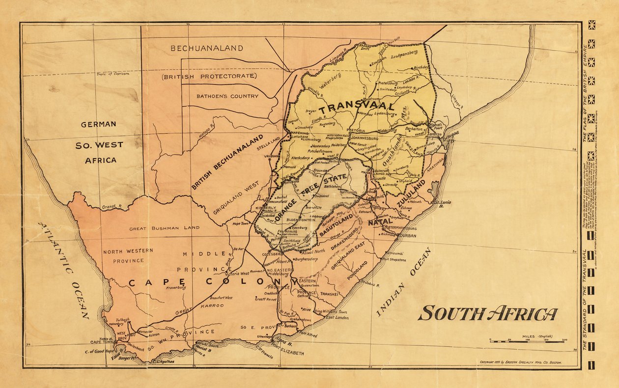 1899 map of South Africa during Second Boer War