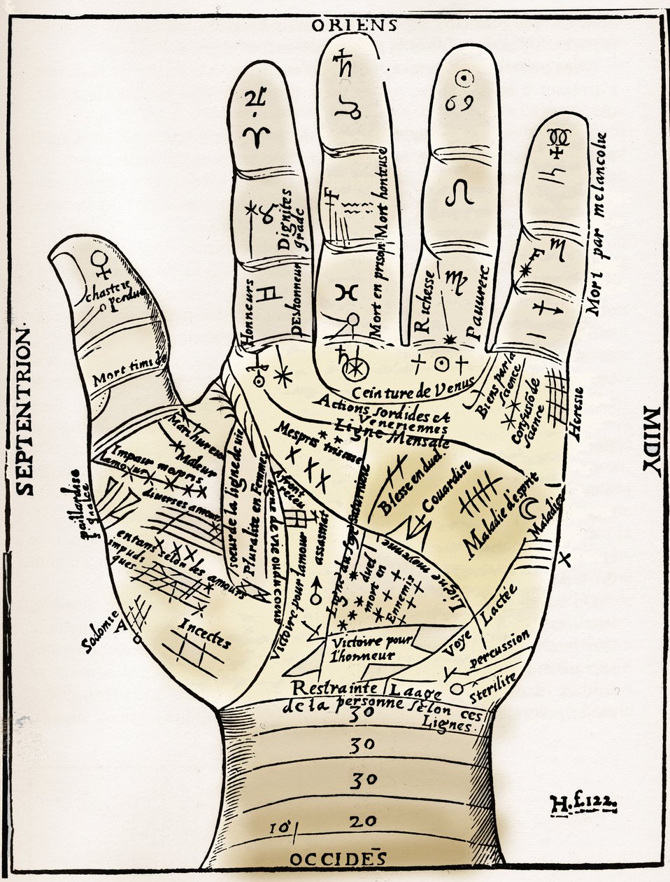 Chiromancy - PALMISTRY CHART - Planetary and zodiacal diagram of the ...