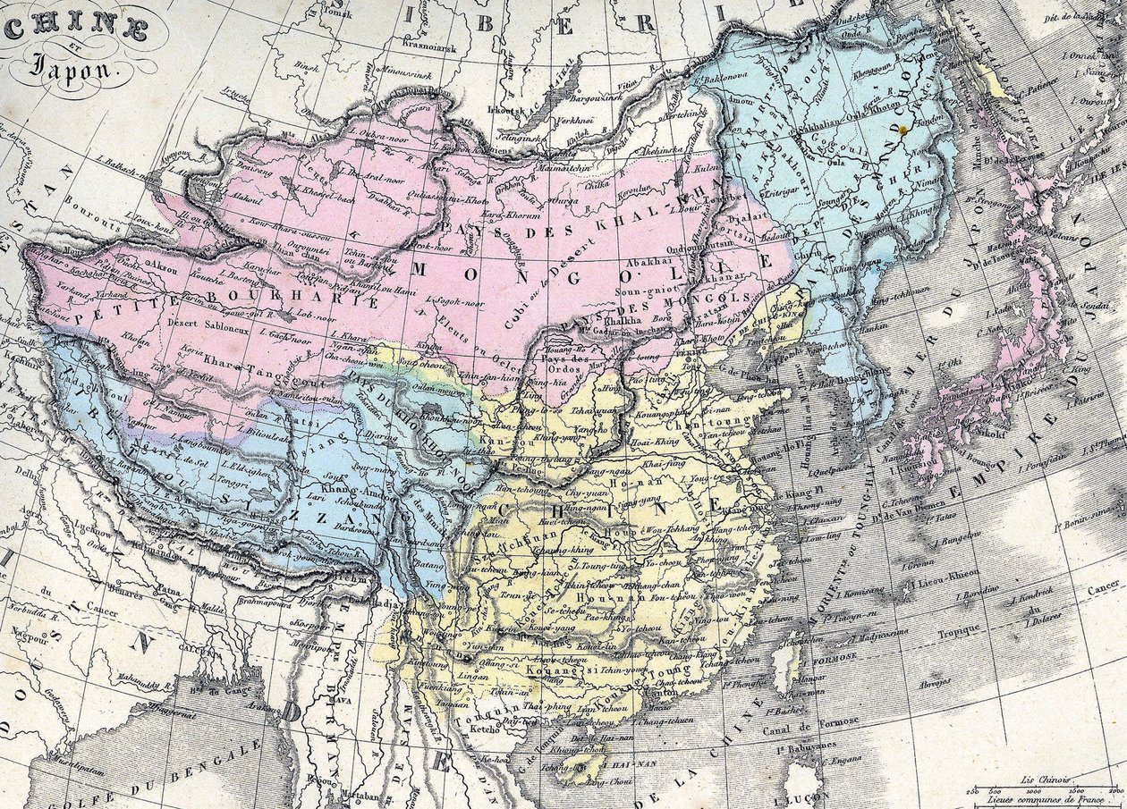 Map of China and Japan in the Middle of the 19th Century