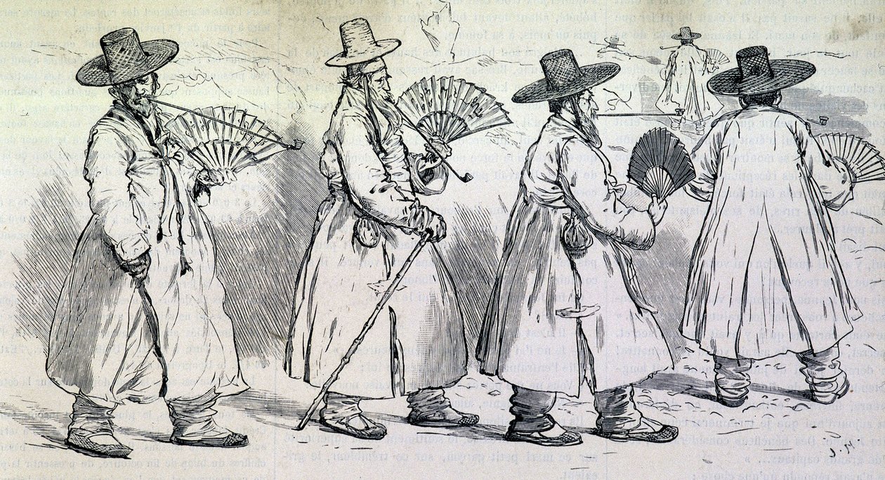 Notable of the village of Sbin Po (Kree) on a walk (late 19th century)