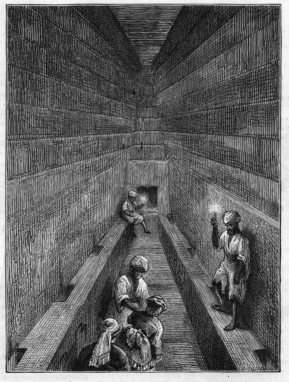View of the large gallery of the pyramid of Kheops in Giza, Egypt
