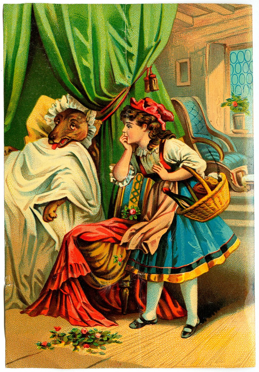 Little Red Riding Hood discovers the wolf in his grandmother's bed