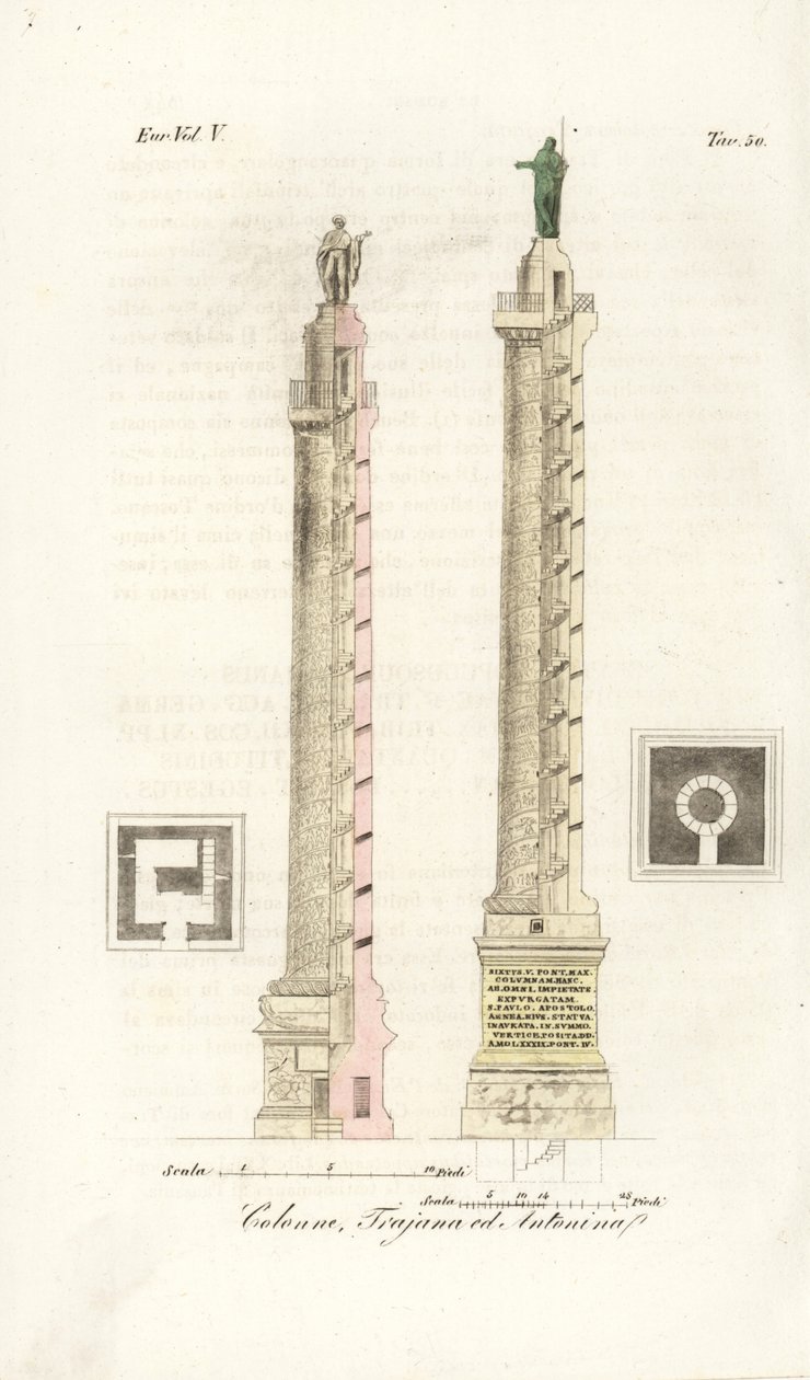 Plan and Elevation of Trajan's Column and the Column of Marcus Aurelius