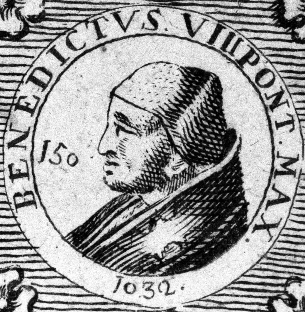 Portrait of Pope Benedict VIII. Engraving of the 19th century