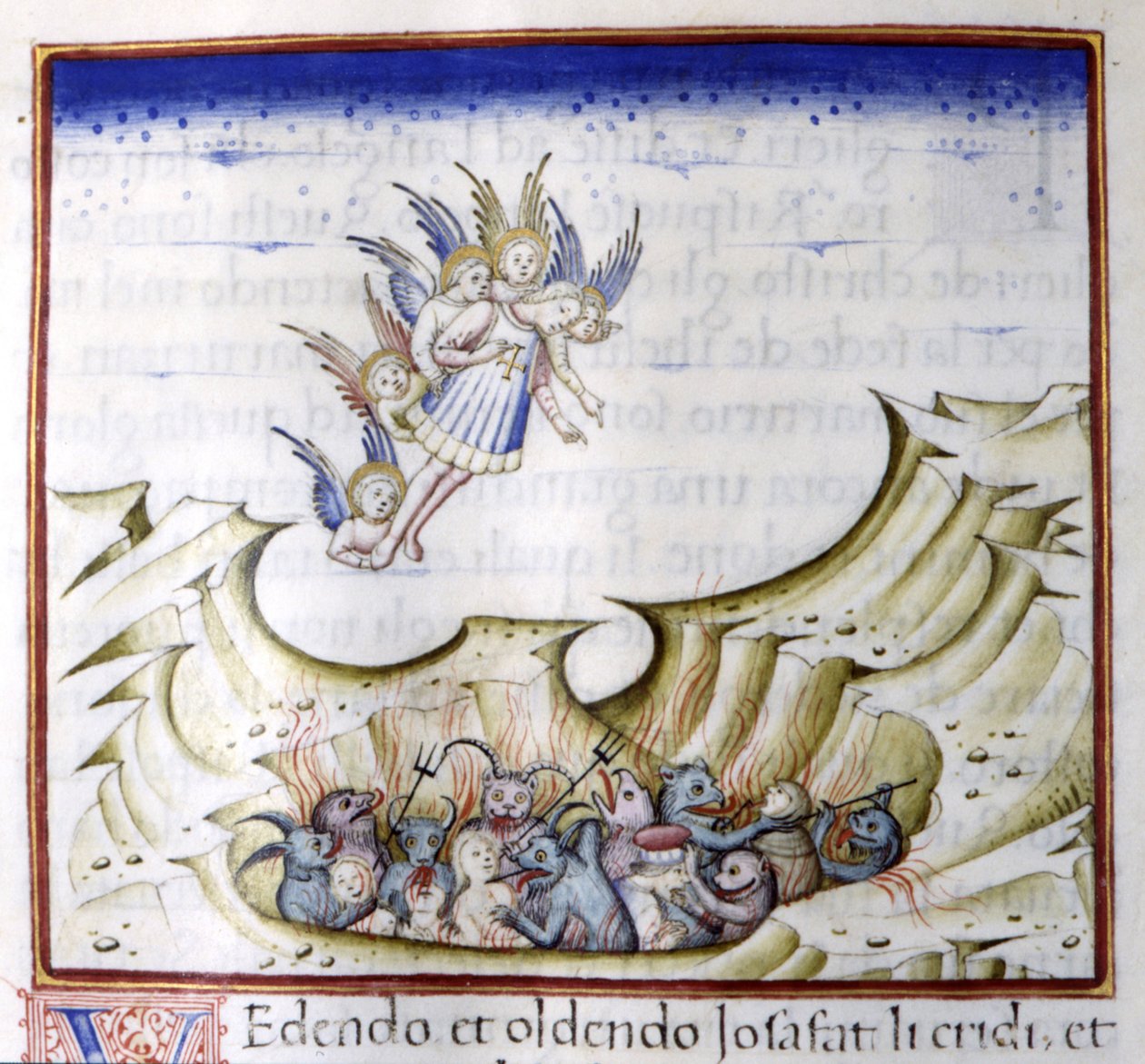 The angel looking at hell. 15th century manuscript