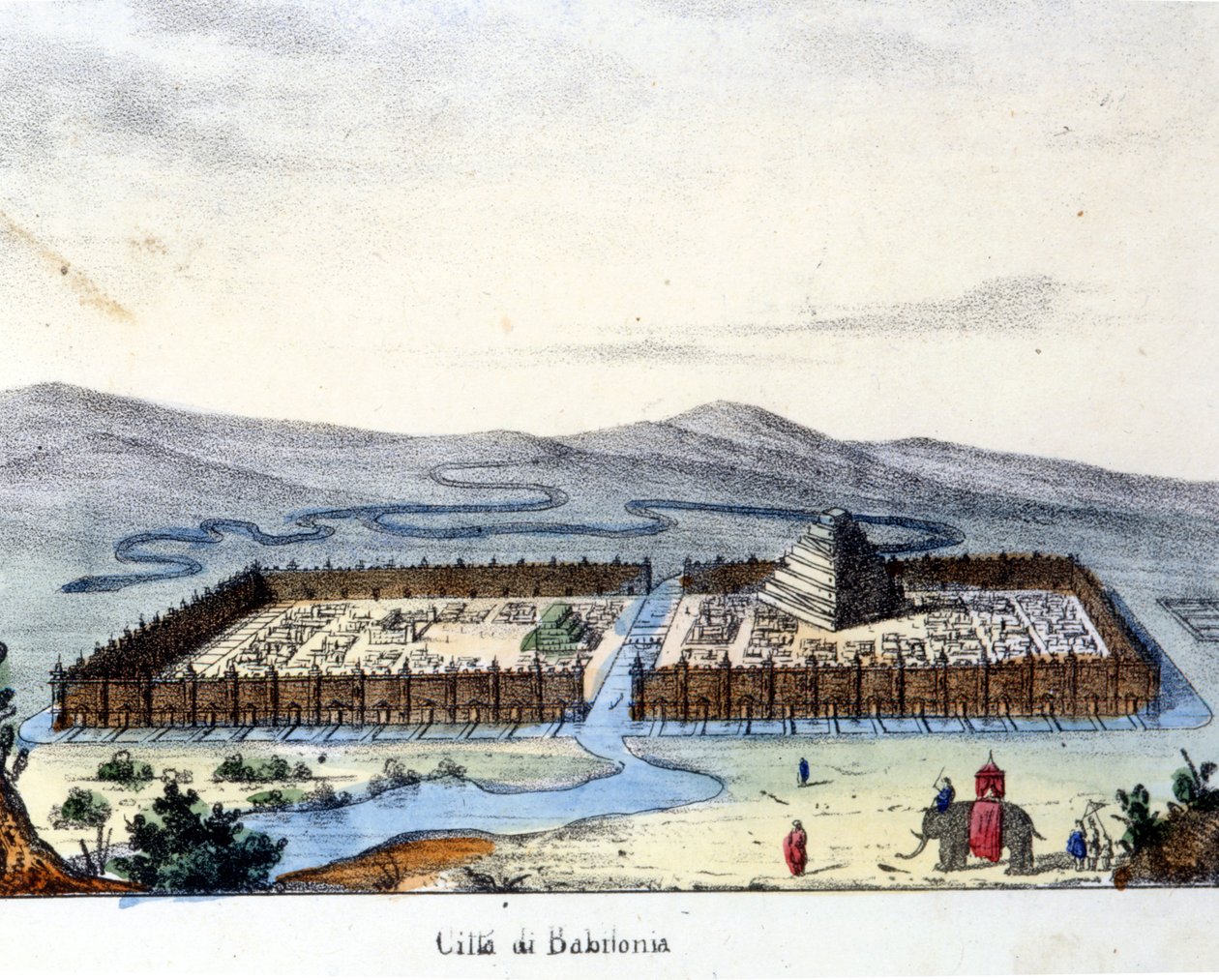View of Ancient Babylon: in the Center the Temple and the Hanging Gardens
