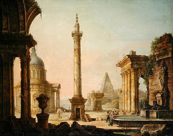 Imaginary View with Column Monument by Venetian School