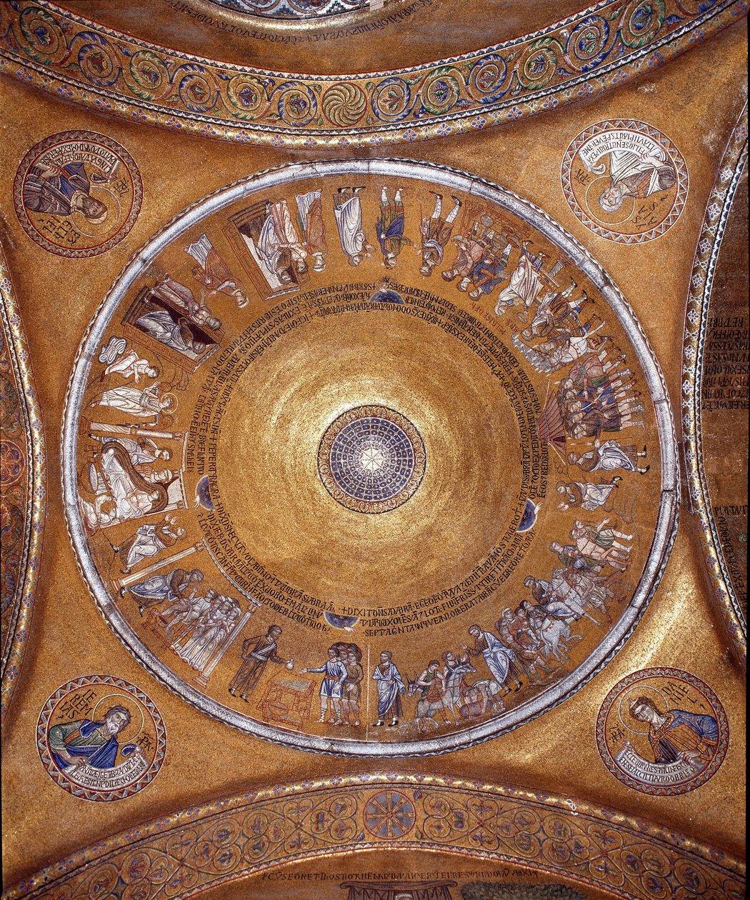 View of the dome with mosaics on a golden background illustrating ...