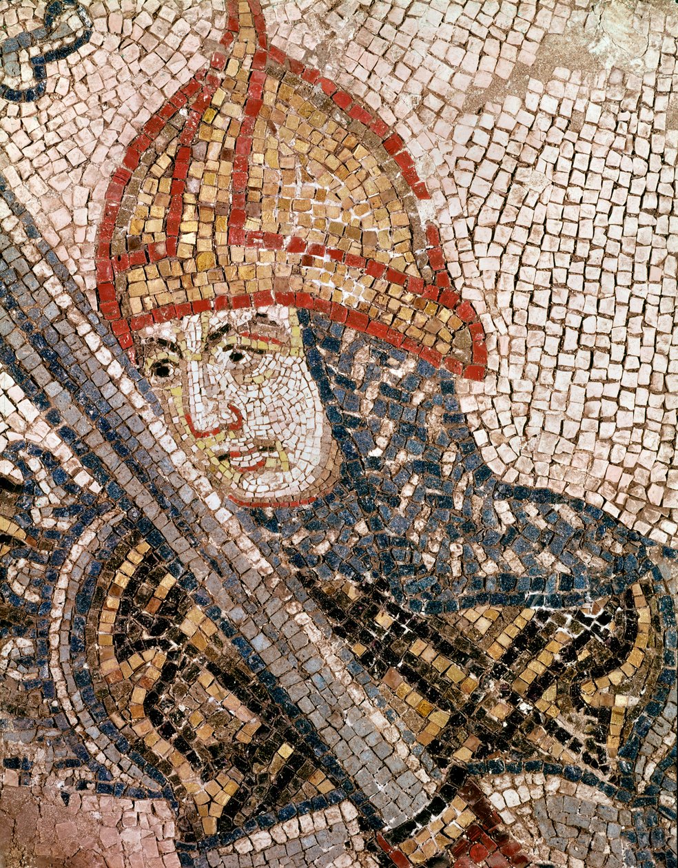 Head Of A Soldier mosaic Detail By Veneto Byzantine School
