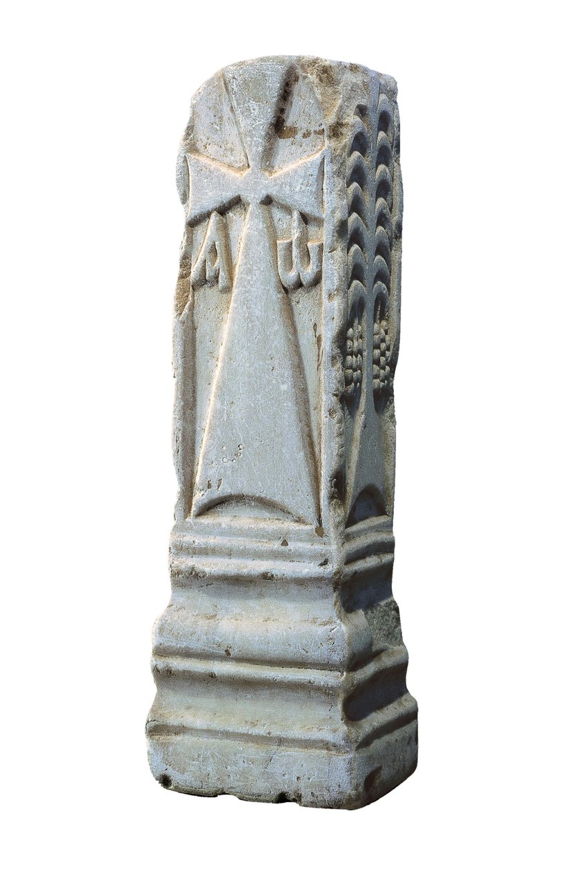 Altar Stone Depicting the Christian Symbols of Chrism, Alpha, and Omega