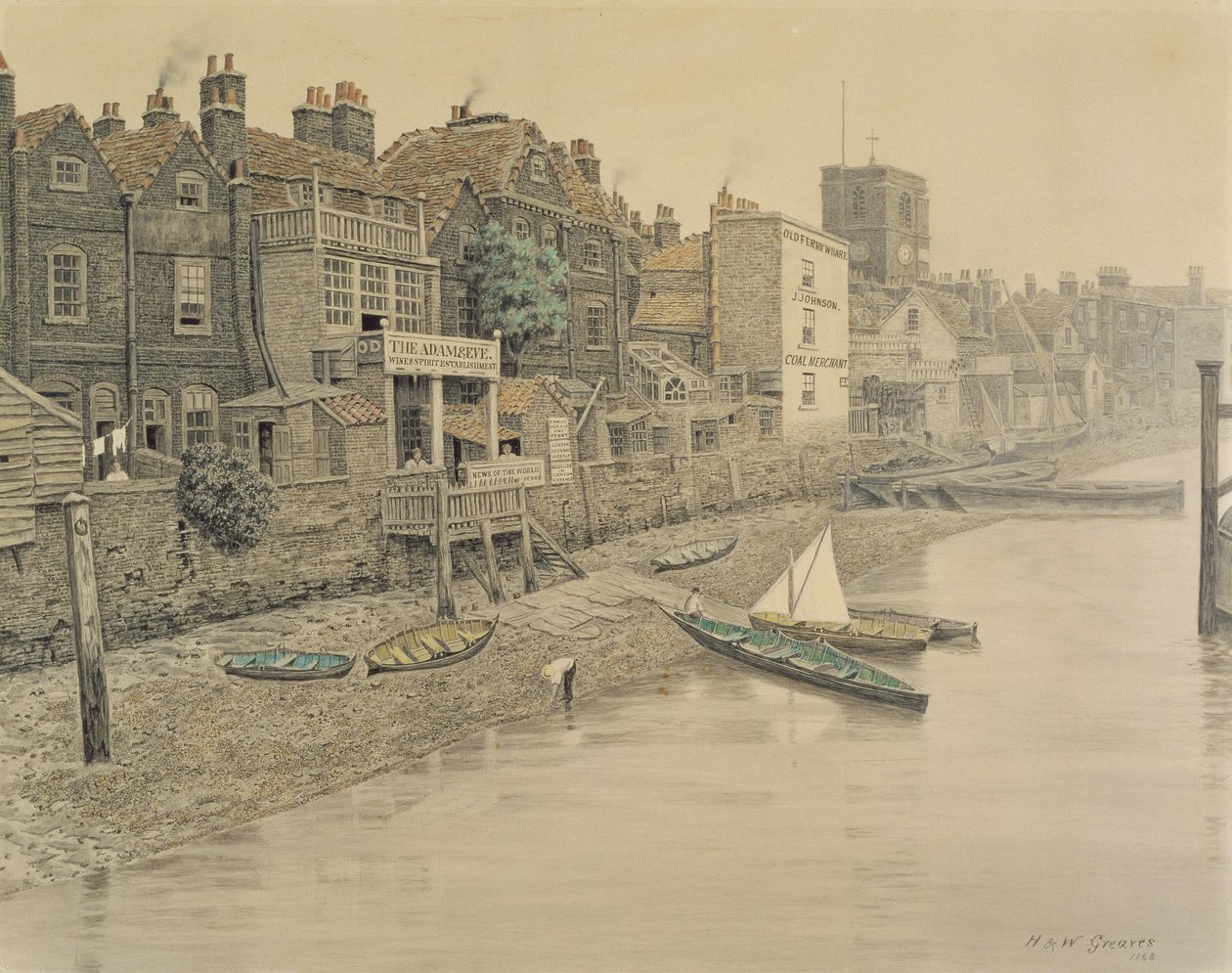 A Thames View Showing the Adam and Eve Tavern in Chelsea