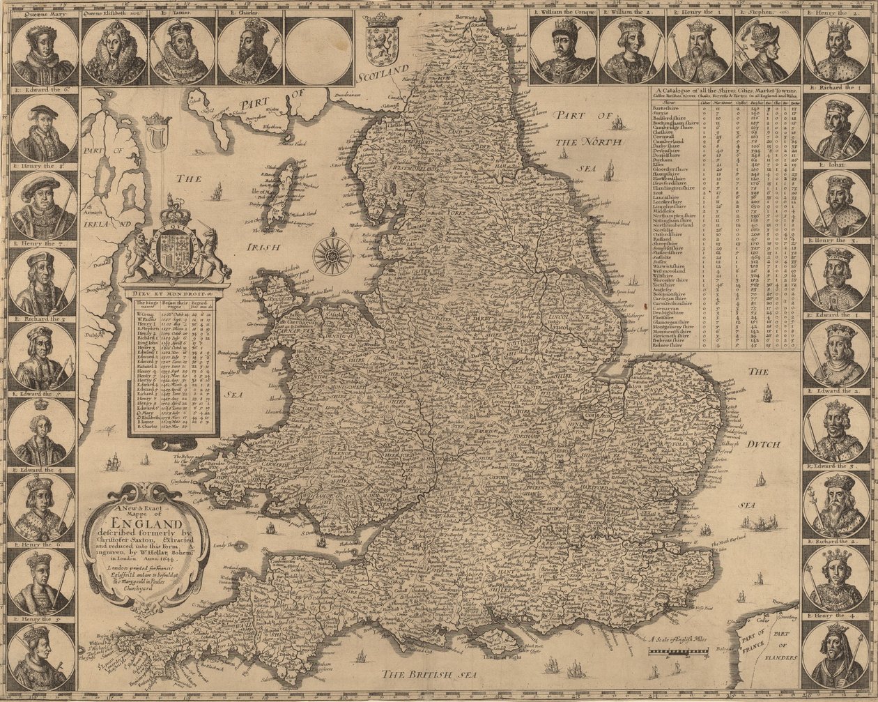 A New and Exact Map of England by Wenceslaus Hollar