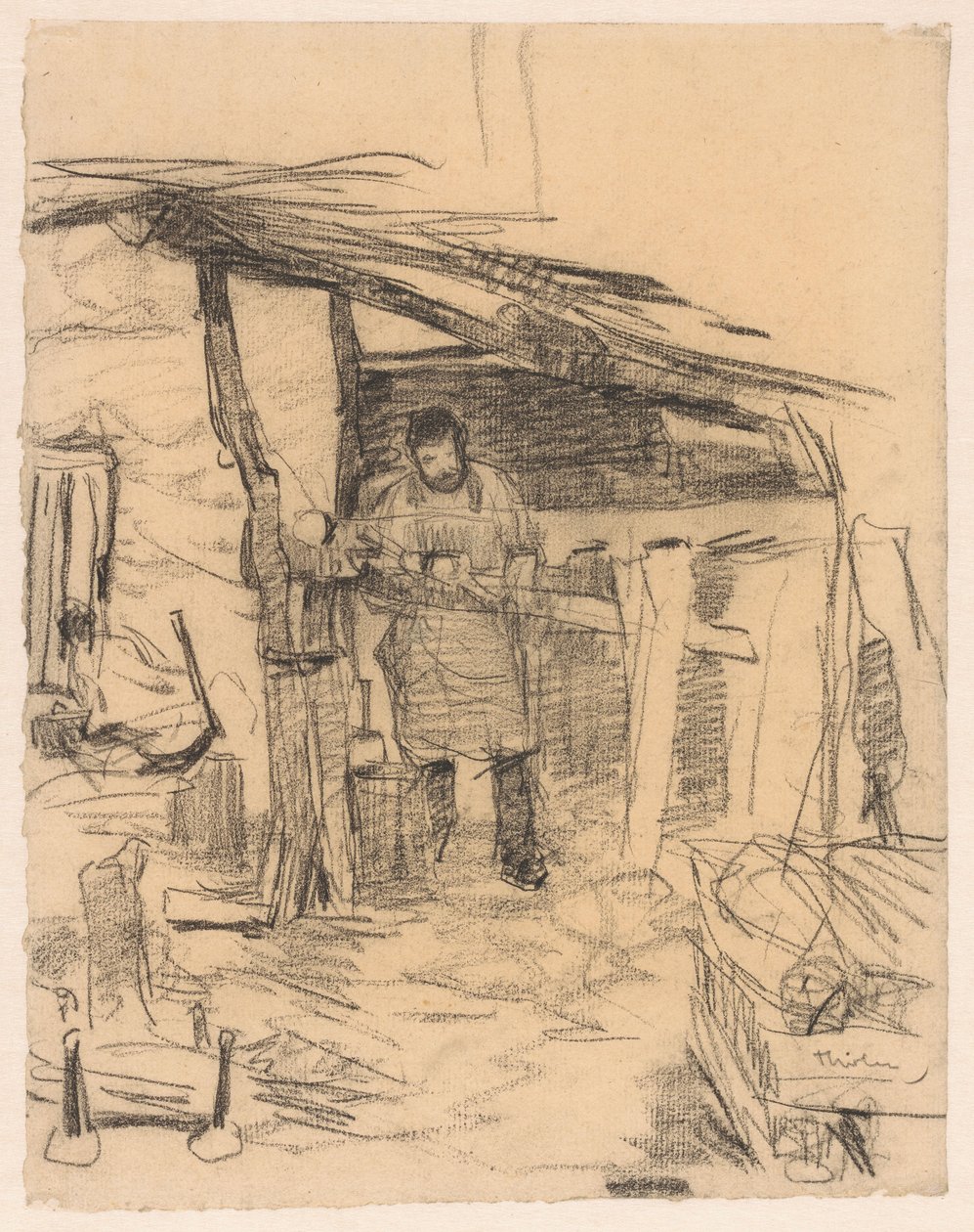 Carpenter Making a Frame for a Barn