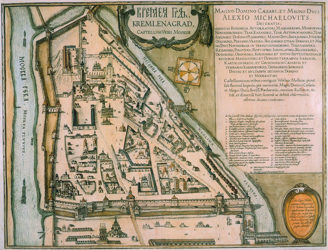 Map of the Moscow Kremlin Castellum Urbis Moskvae, Russia, 1597