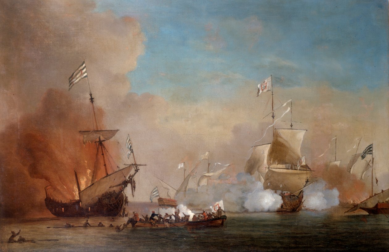 Pirates Attacking a British Navy Ship, 17th century