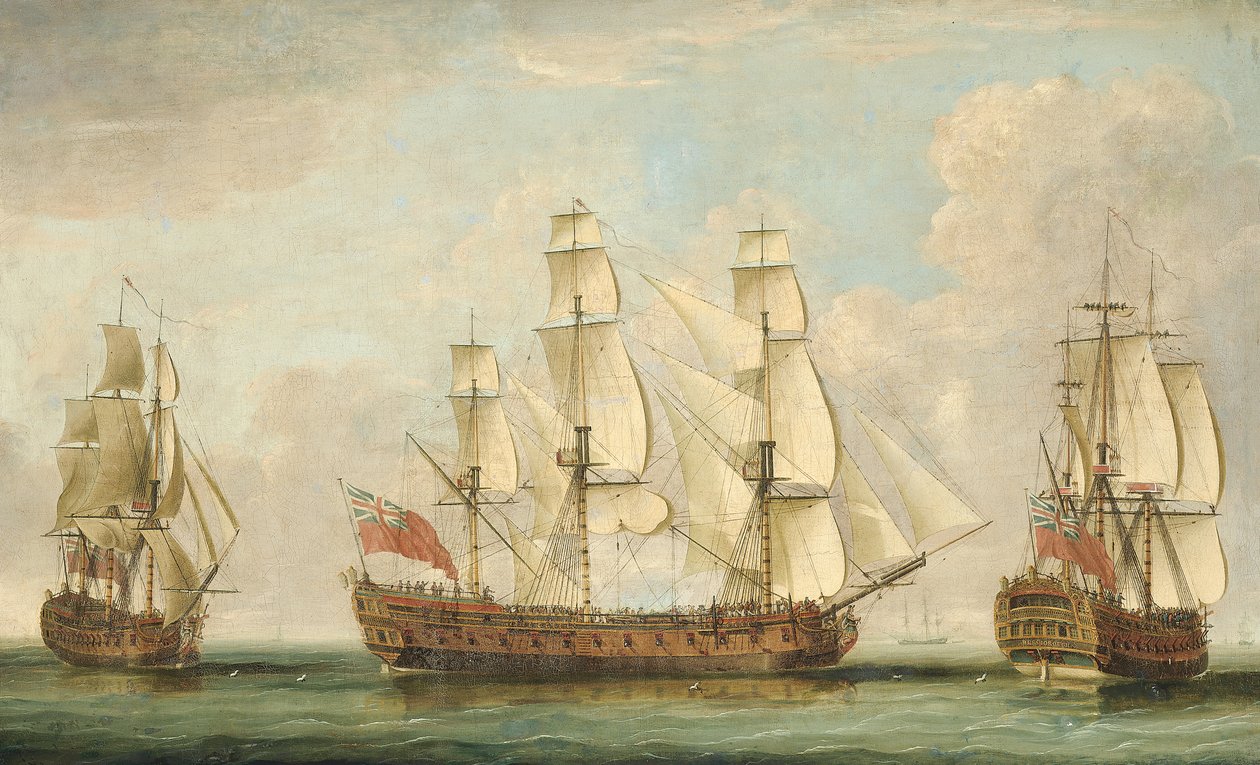 The Honourable East India Company's ship Bessborough in three positions ...