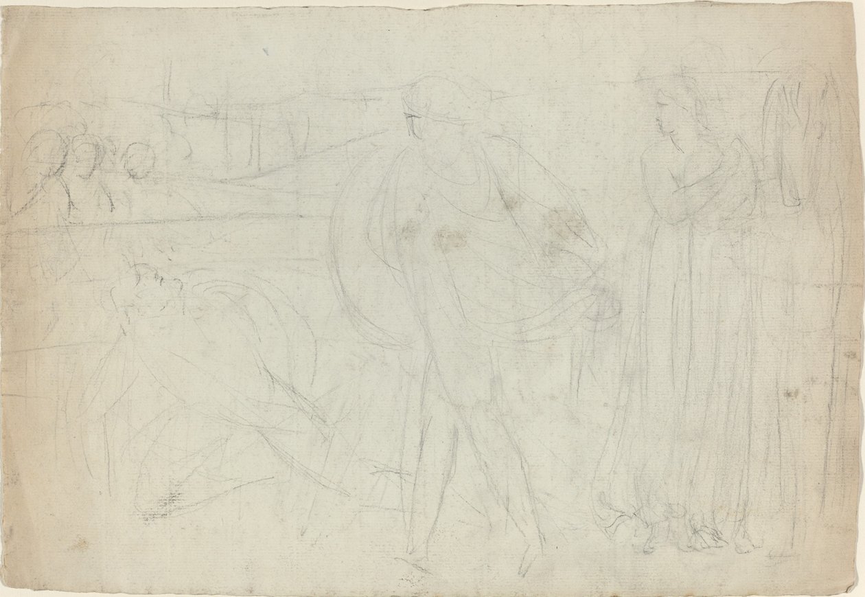 Sketch of a Swordsman Standing Over His Defeated Opponent