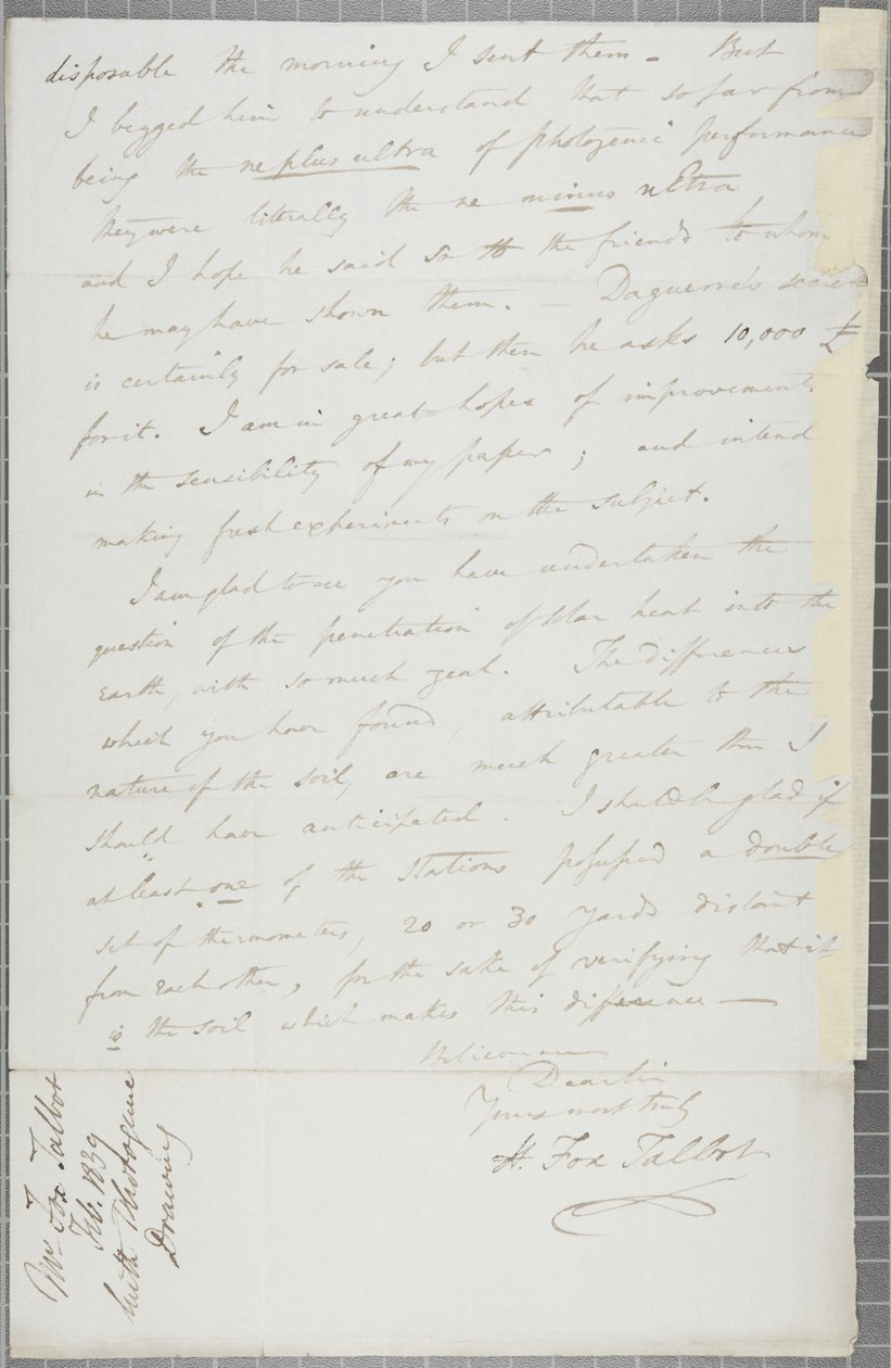 Signed Letter from William Henry Fox Talbot to James David Forbes