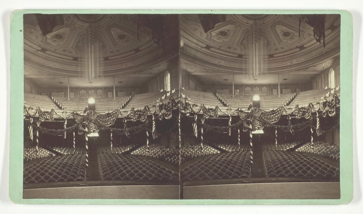 Untitled [Auditorium Decorated with US Flags]