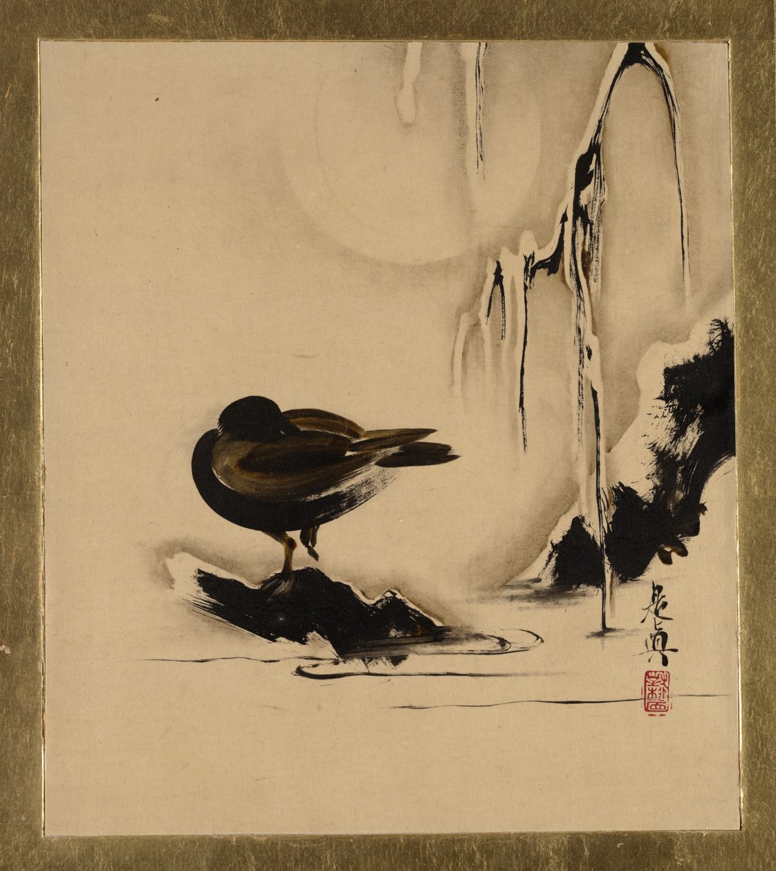 Bird and Willow in Snow by Zeshin Shibata: Fine art print