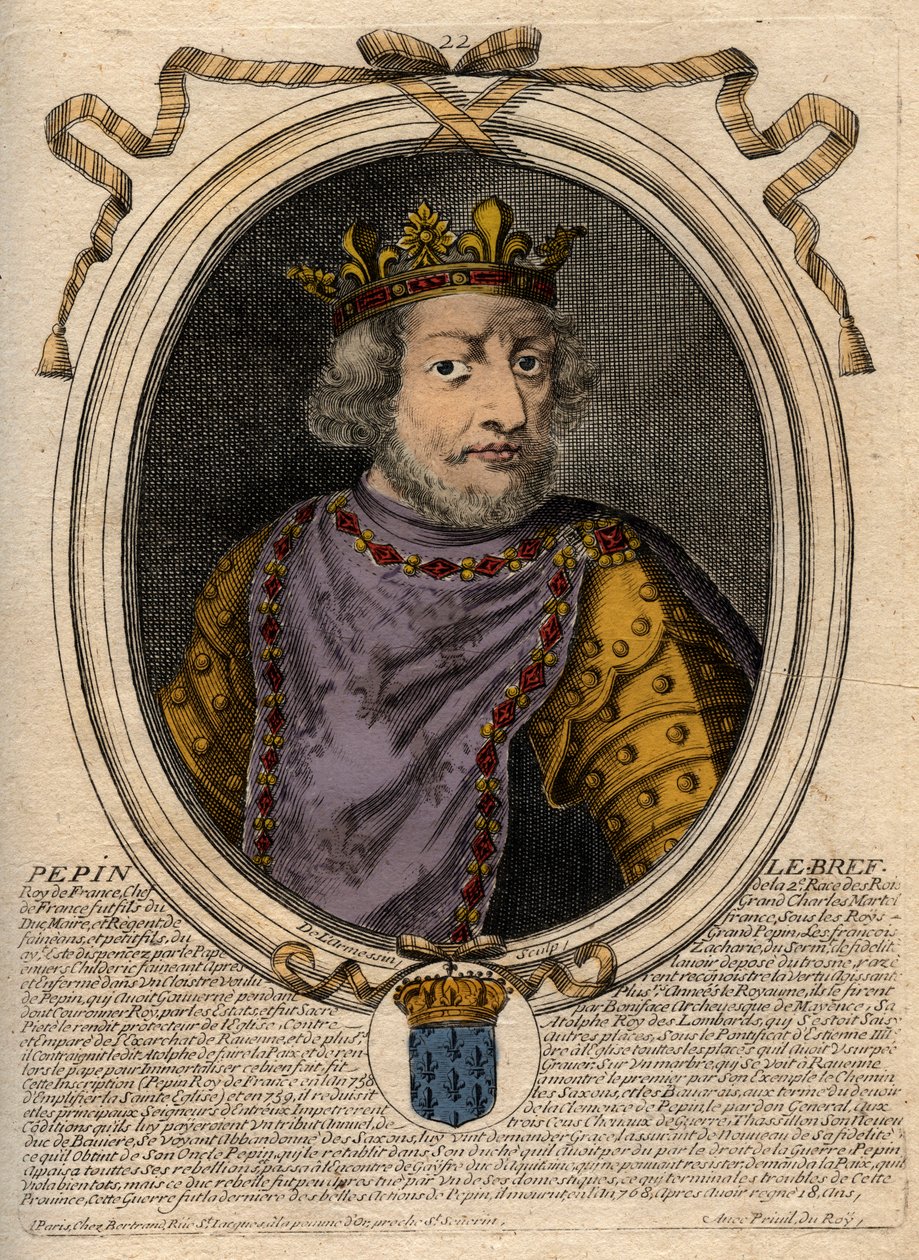 Portrait of Pepin III (Pepin the Short) King of the Franks - engraving ...