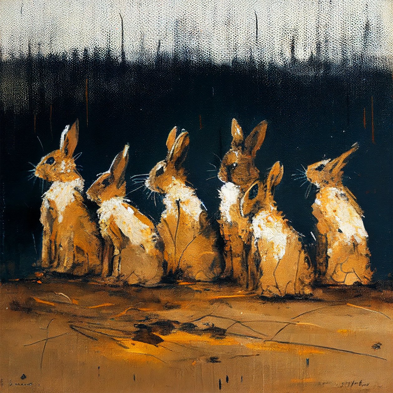 Rabbits Painting with Figurative Style, Wall Art Prints